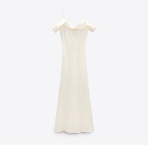 Zara | Dresses | Zara Cream Color Linen Blend Off Shoulder Dress Xs ...